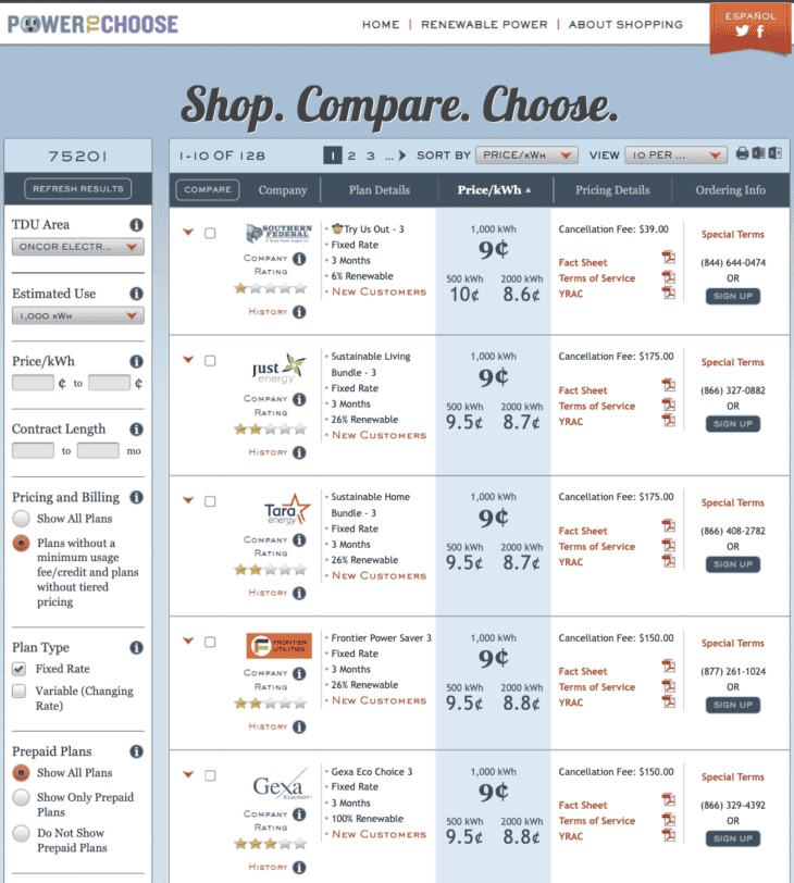 Power to Choose - Texas Energy Plans from 8.9¢/kWh